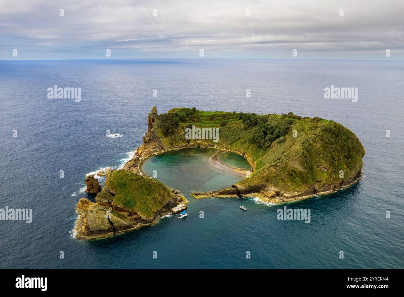 Azores aerial amazing view. Top view of Islet of Vila Franca do Campo ...