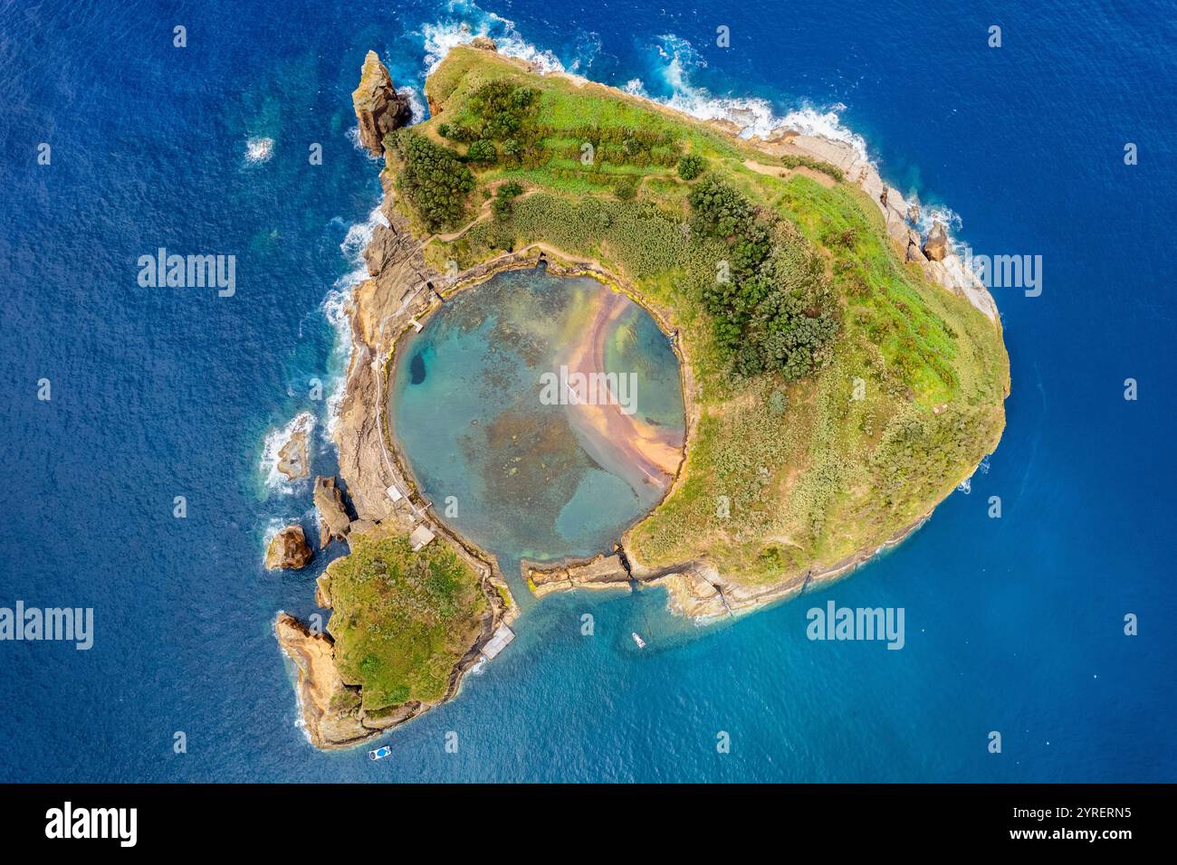 Azores aerial amazing view. Top view of Islet of Vila Franca do Campo ...