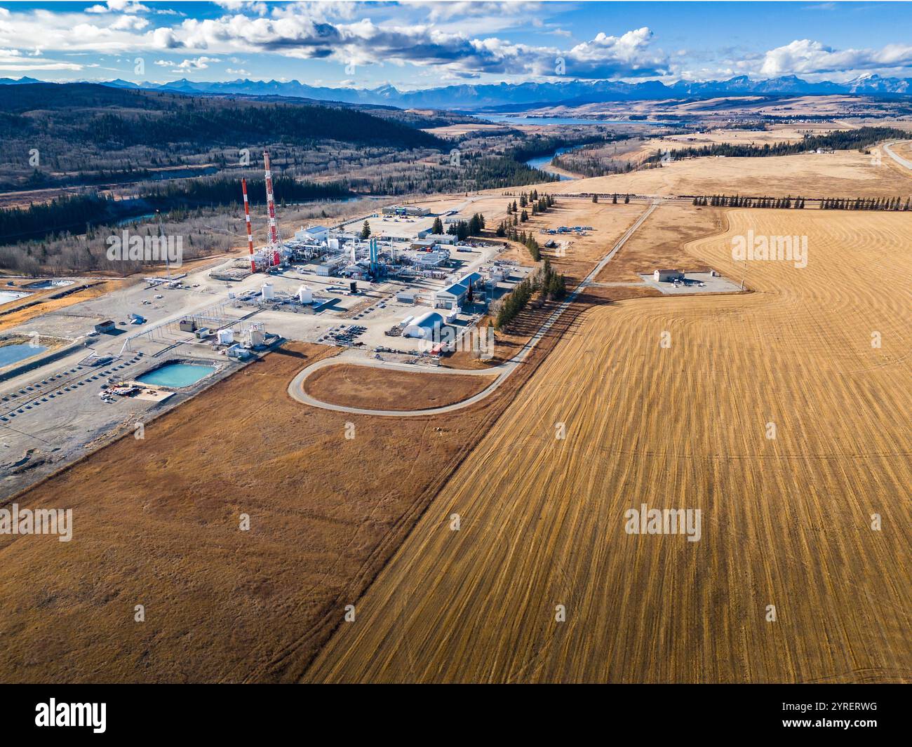 Cochrane Alberta Canada, October 30 2024: Natural Gas Plant aerial view ...