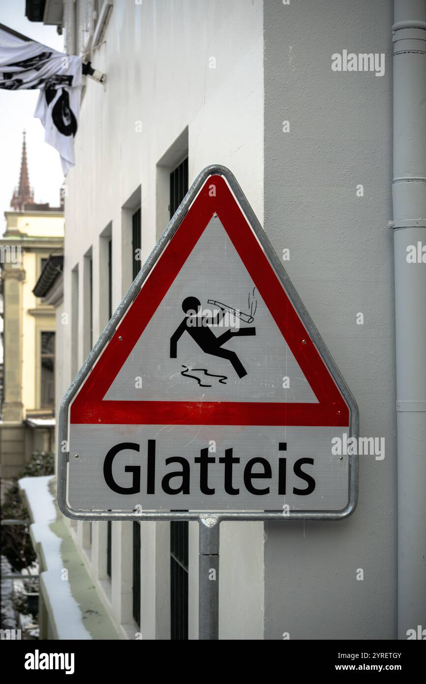 A Glatteis sign warning of icy conditions, commonly seen in winter ...
