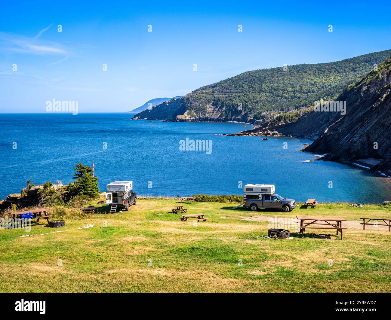 Campground at Meat Cove on the Atlantic Ocean in northern Cape Breton ...