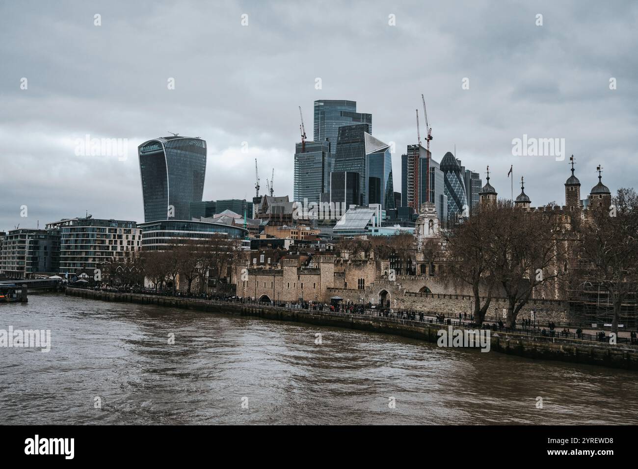 The London skyline stretches across the River Thames, showcasing iconic ...