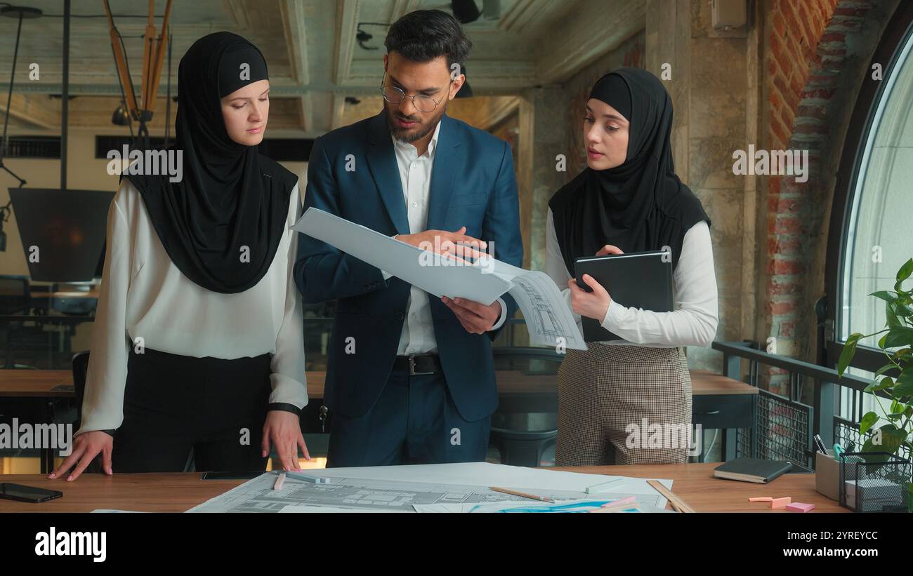 Arabian muslim man women in hijab architects engineers contractors ...