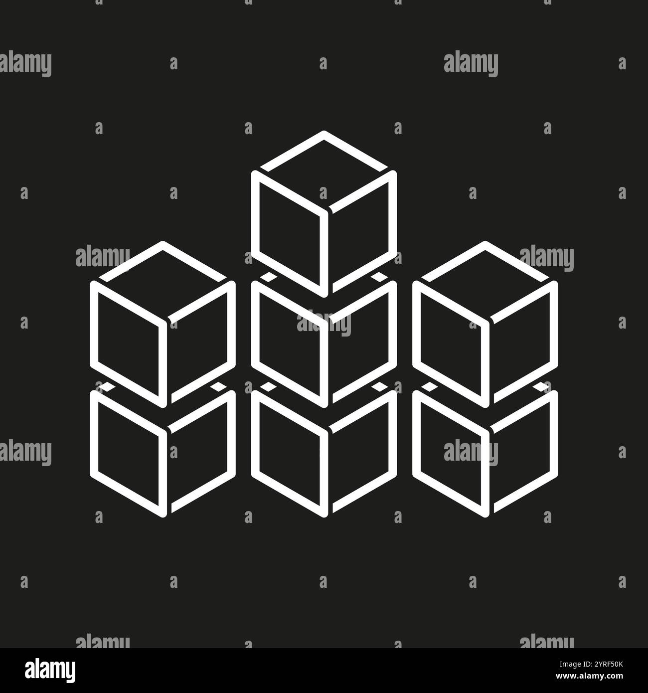 3d Cube Icon Geometric Box Symbol Stackable Blocks Vector Abstract Black Outline Stock Vector