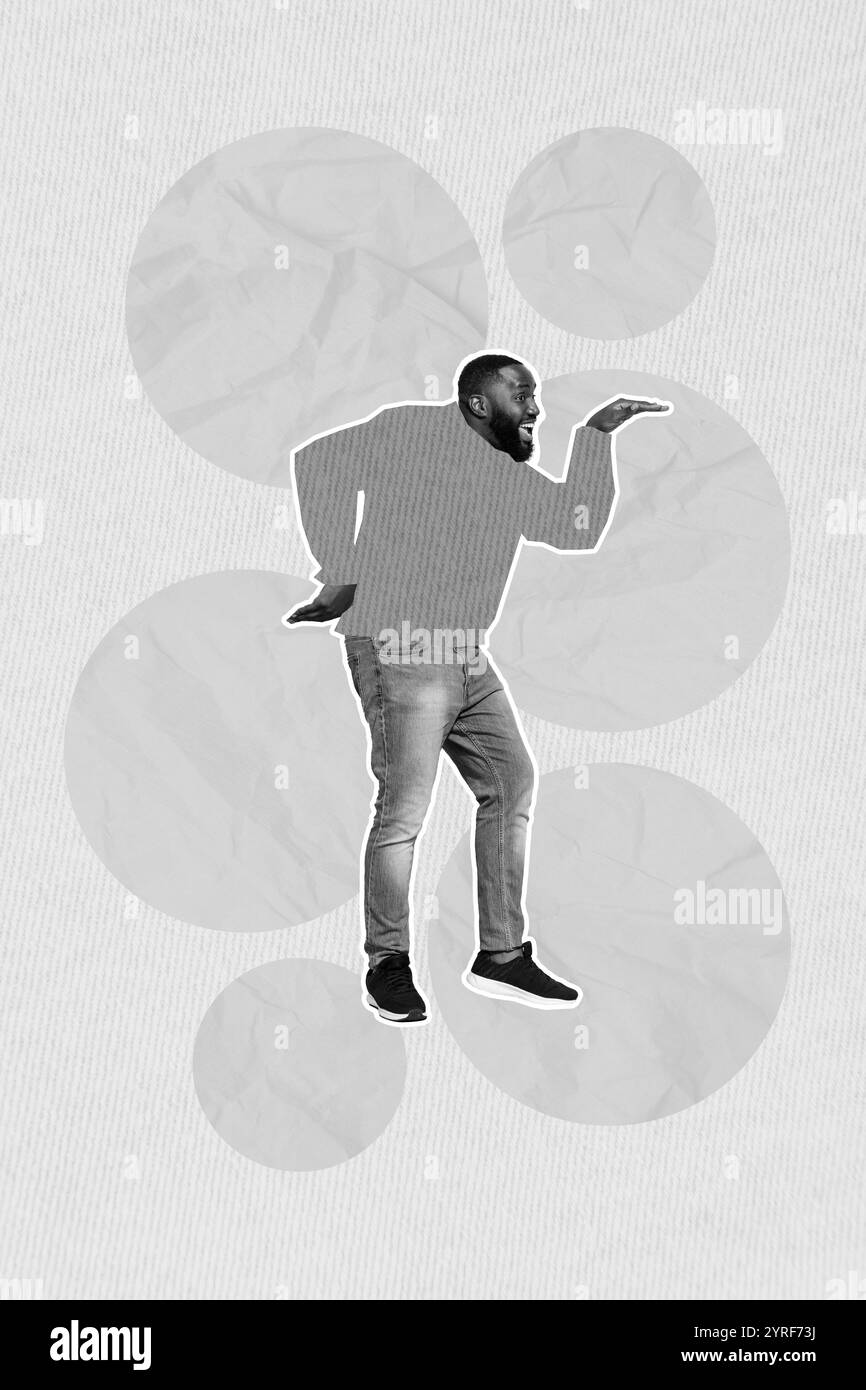 Vertical creative photo collage of satisfied positive guy pink cartoon ...