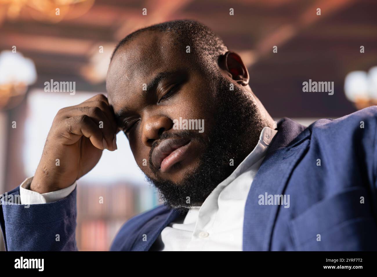 African american secret agent deals with burnout and frustration after ...