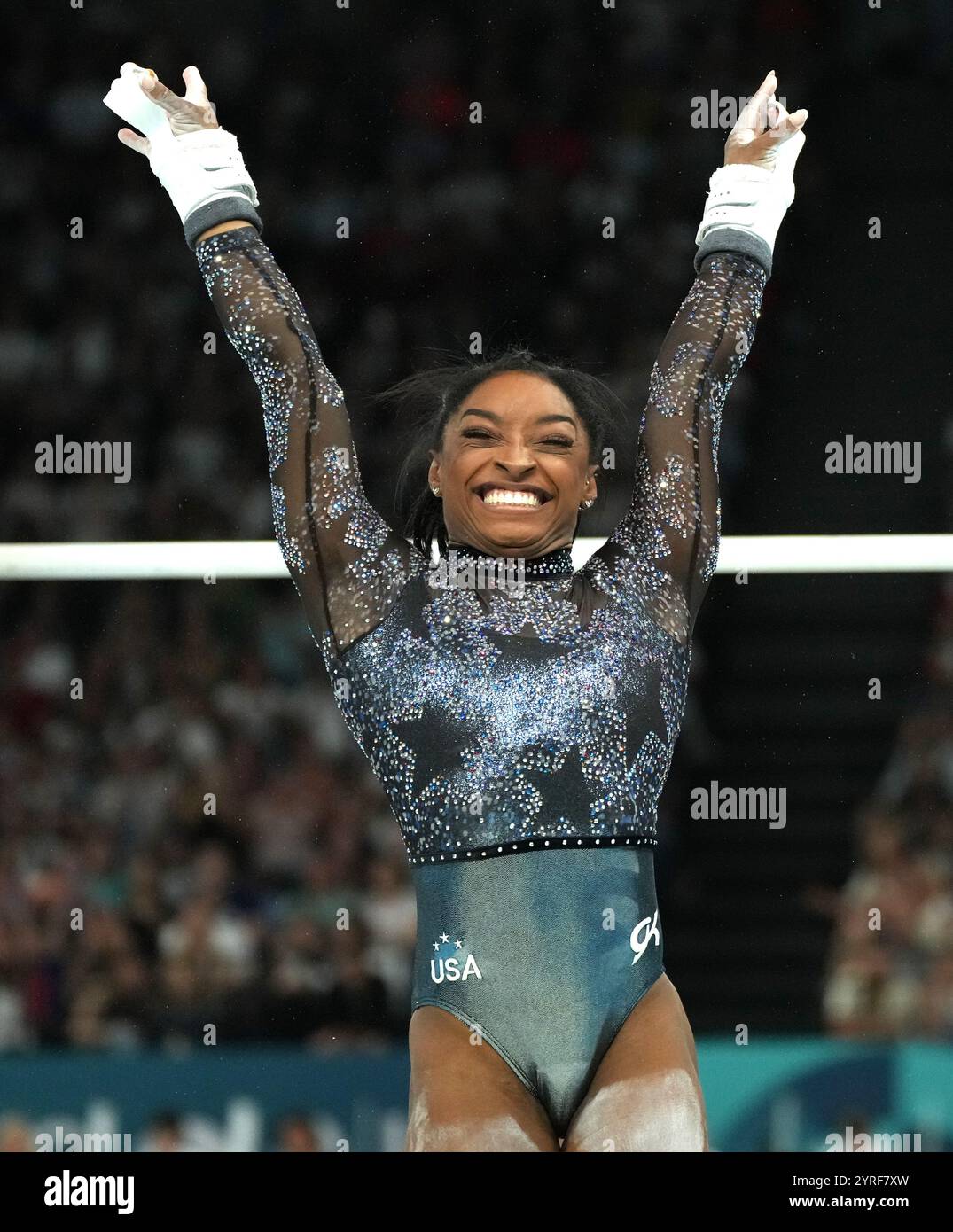 Paris, France. 28th July, 2024. USA's Simone Biles smiles after her ...