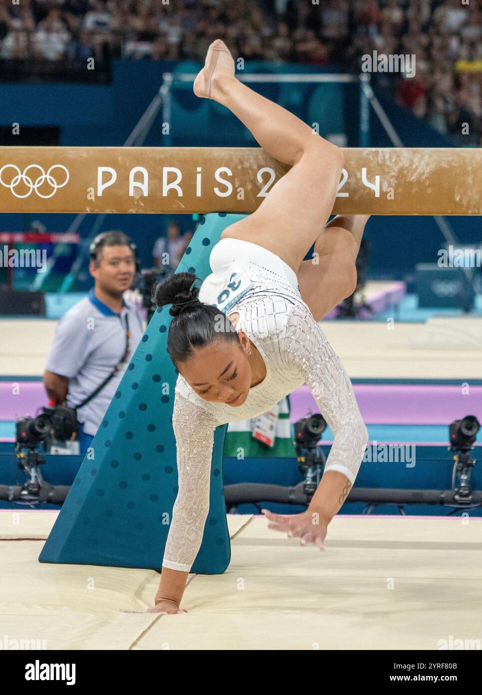Paris, France. 05th Aug, 2024. Sunisa Lee of the U.S. falls off the ...