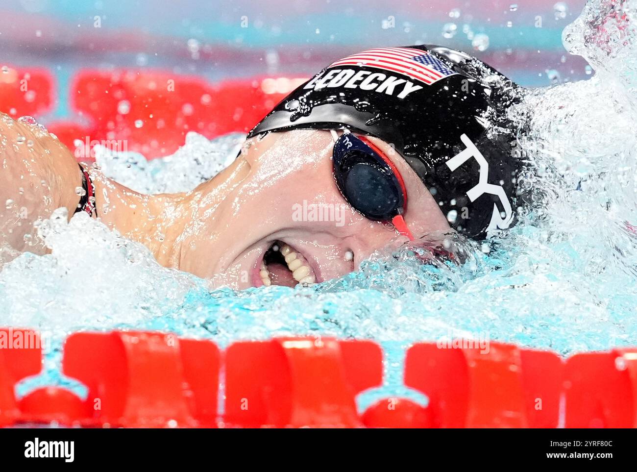 Paris, France. 03rd Aug, 2024. Katie Ledecky of the U.S competes and ...