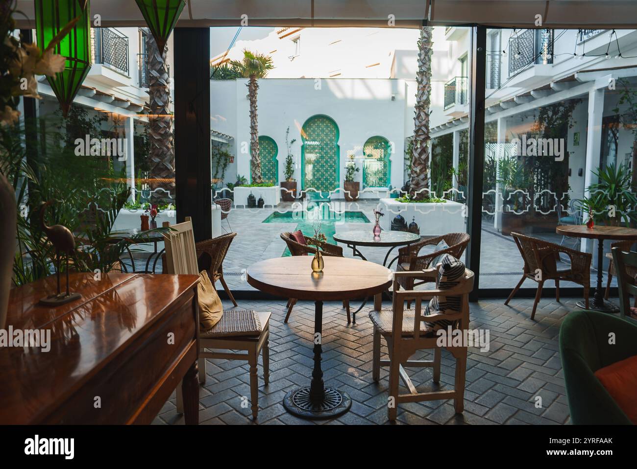 Marrakech Style Boutique Hotel Courtyard with Central Pool Stock Photo ...