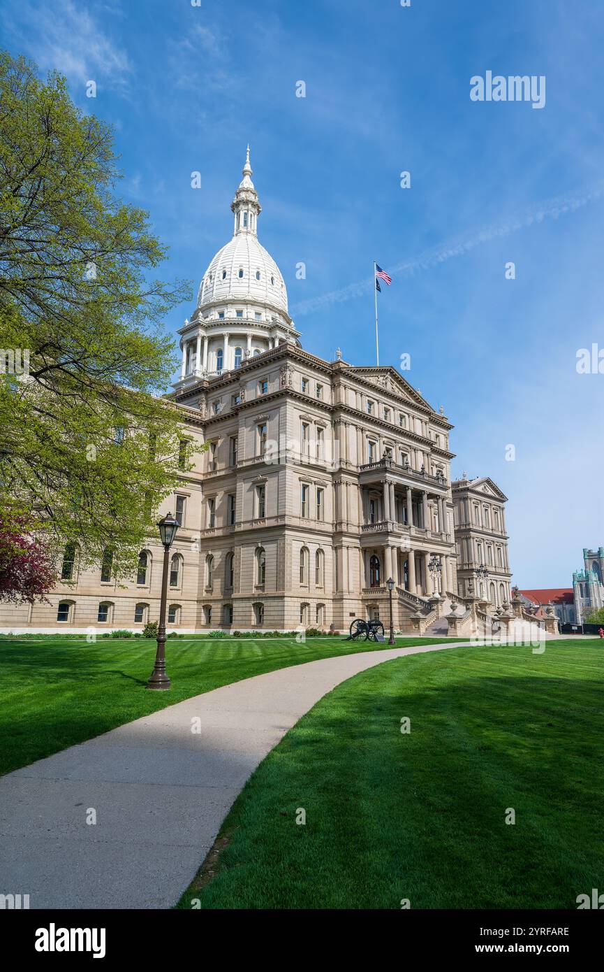 Historic Michigan Capitol with Spring Landscape with Copy-Space Stock ...