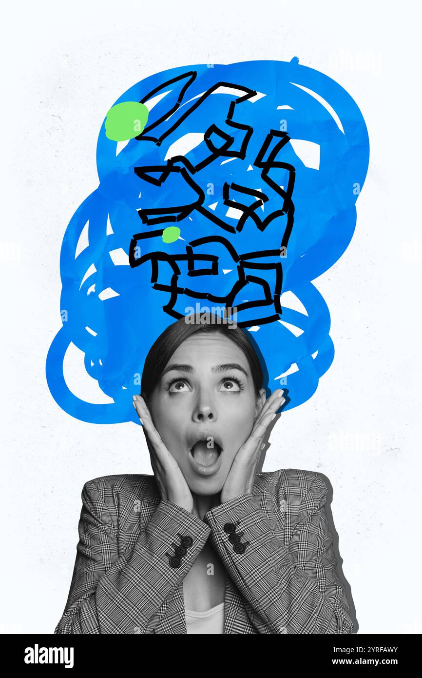 Creative drawing collage picture of confused stressed young female ...