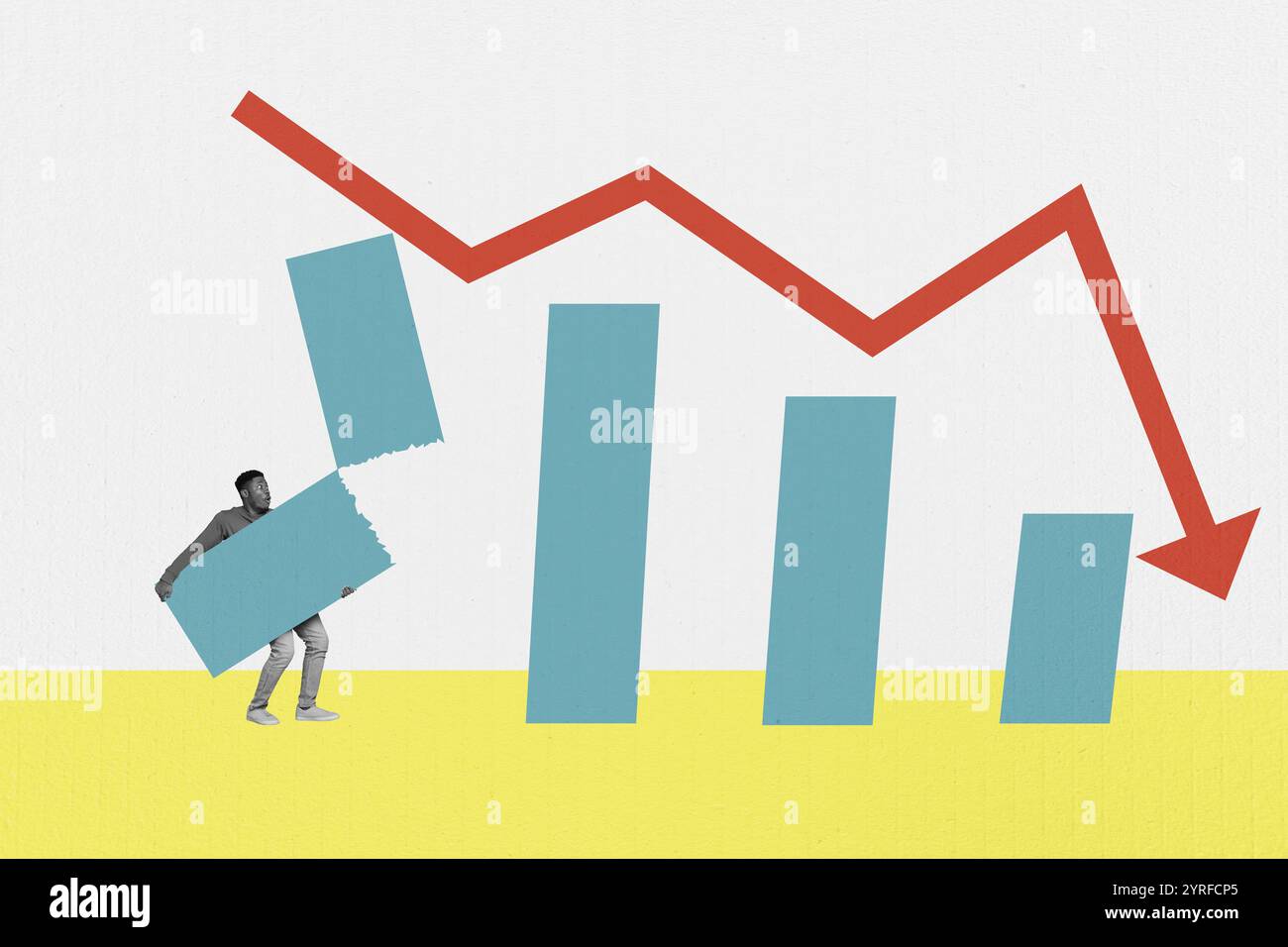 Collage young man charts statistics dynamic arrow regression falling ...