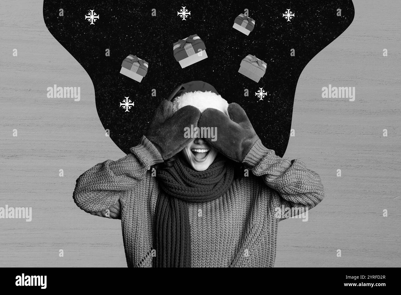 Creative photo collage illustration of happy funny positive girl wear ...