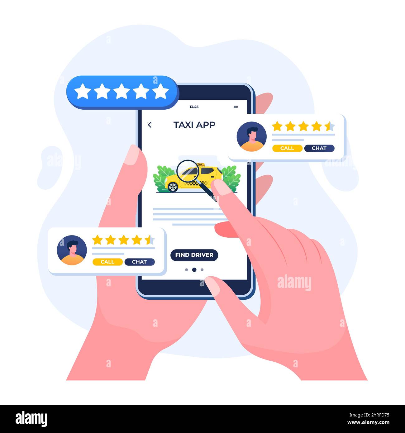 Hand holding smartphone with online taxi service application on screen ...