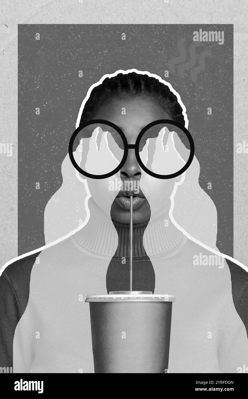 Collage photo of crying young lady drink coca cola excited pouted lips ...