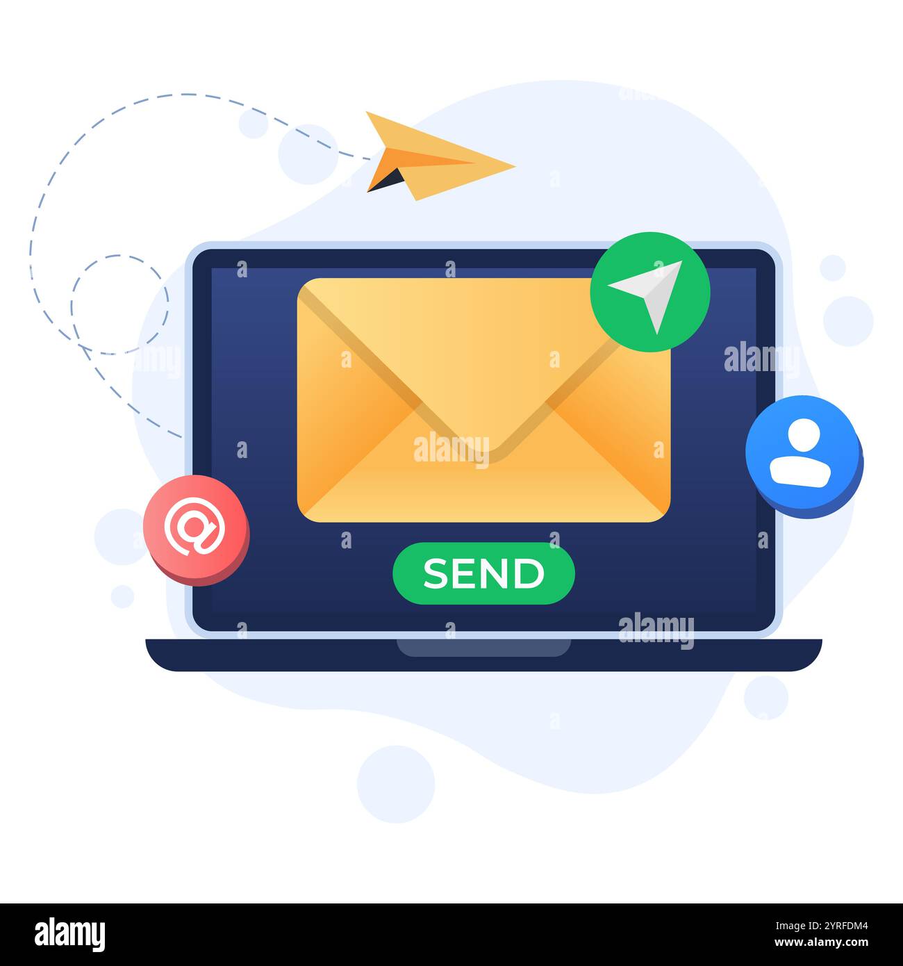 Envelope on laptop screen with send button, Online communication, Send email, Digital chat ...