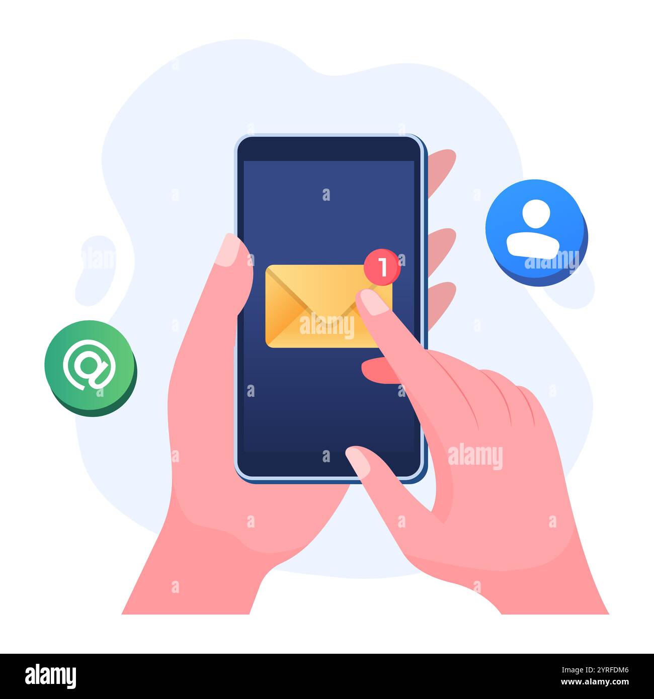 Hand holding smartphone with new email notification, Direct digital ... Hand holding smartphone with new email notification, Direct digital ...