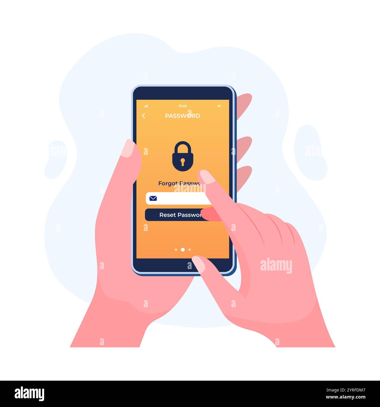 Hand holding smartphone with account password reset form page flat ...