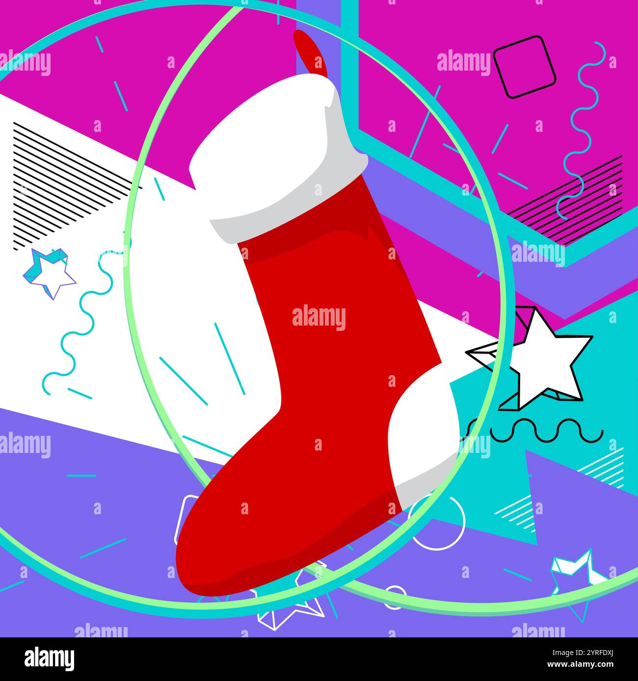 Christmas stocking geometrical graphic retro theme background. Minimal ...