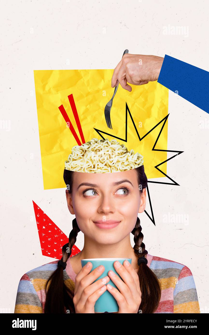 Collage design composite trend artwork sketch of young woman smile half ...
