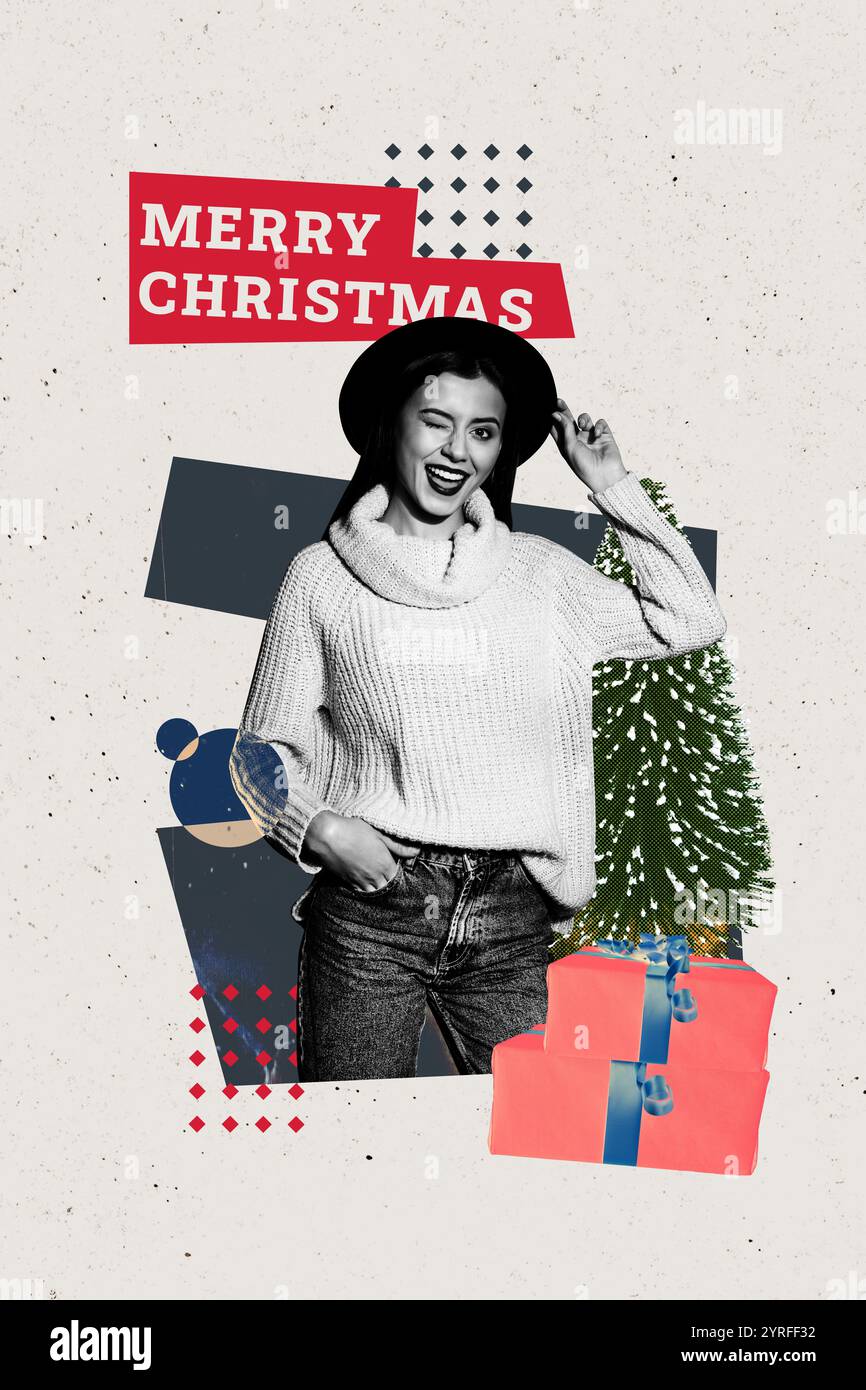 Trend artwork template design 3D collage sketch of young lady model ...