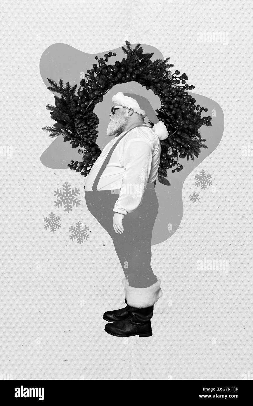 Collage side profile photo of old age retired saint nicholas wear red ...
