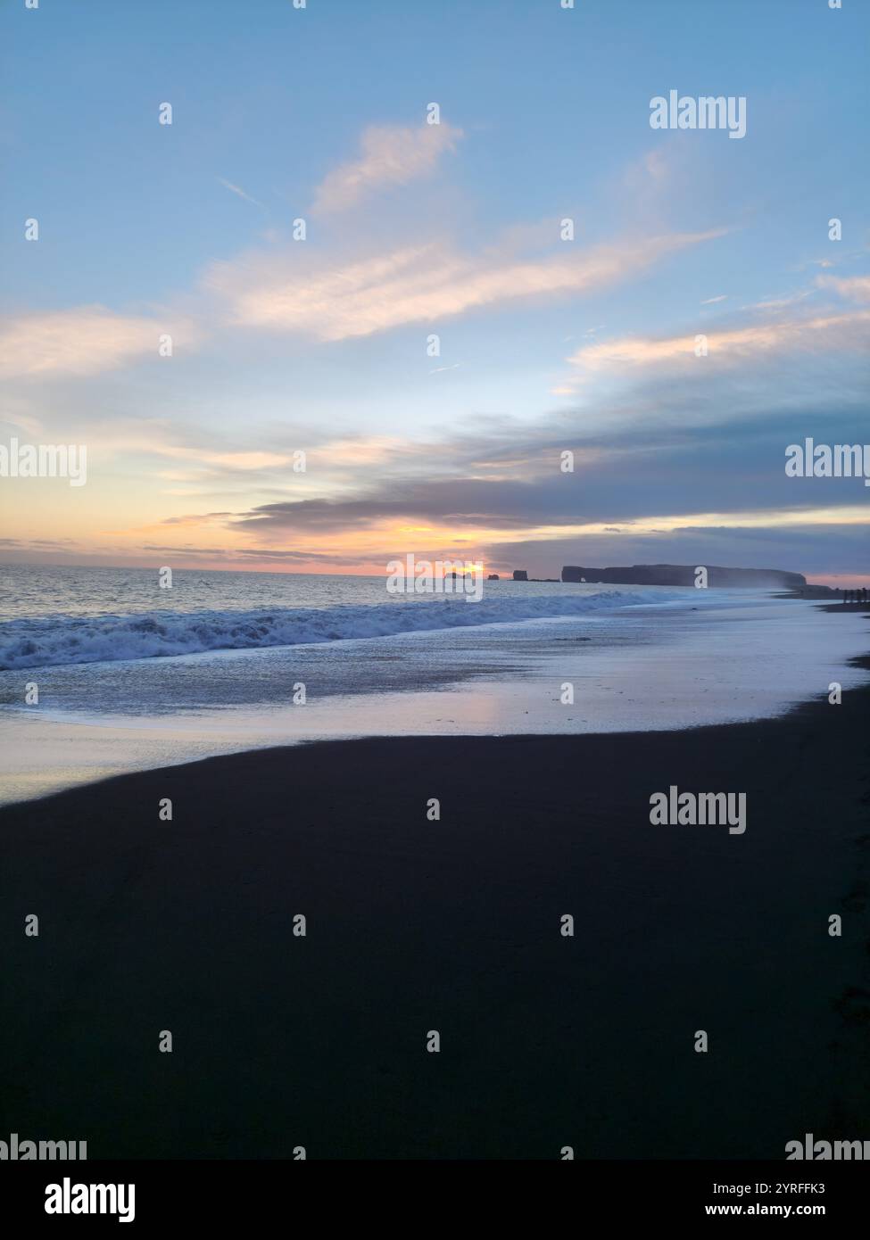 Nordic black sand beach in iceland, beautiful ocean shoreline and ...