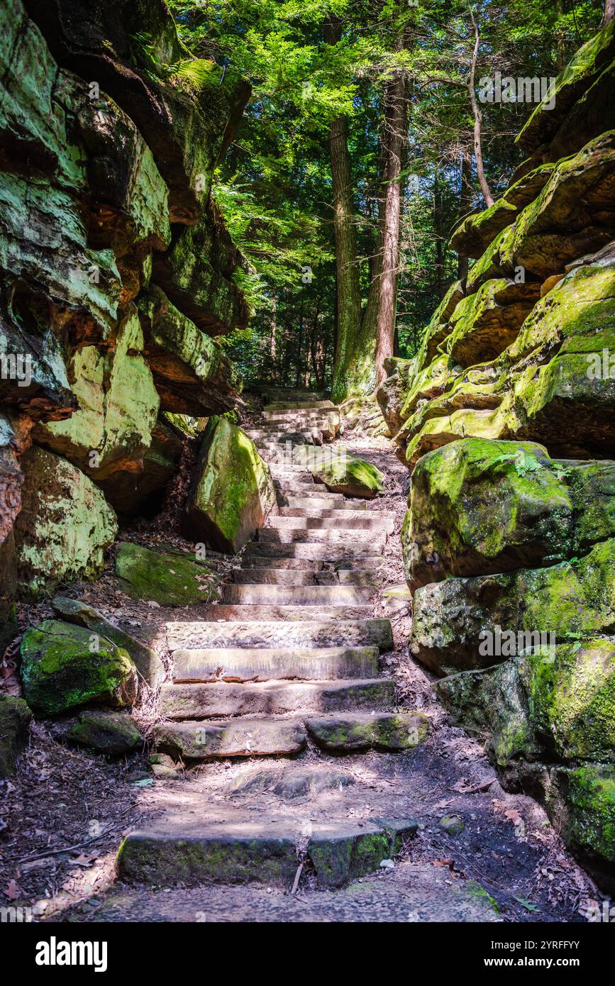 The Ledges Trail is a popular hiking trail at Cuyahoga Valley National Park which circles a ...