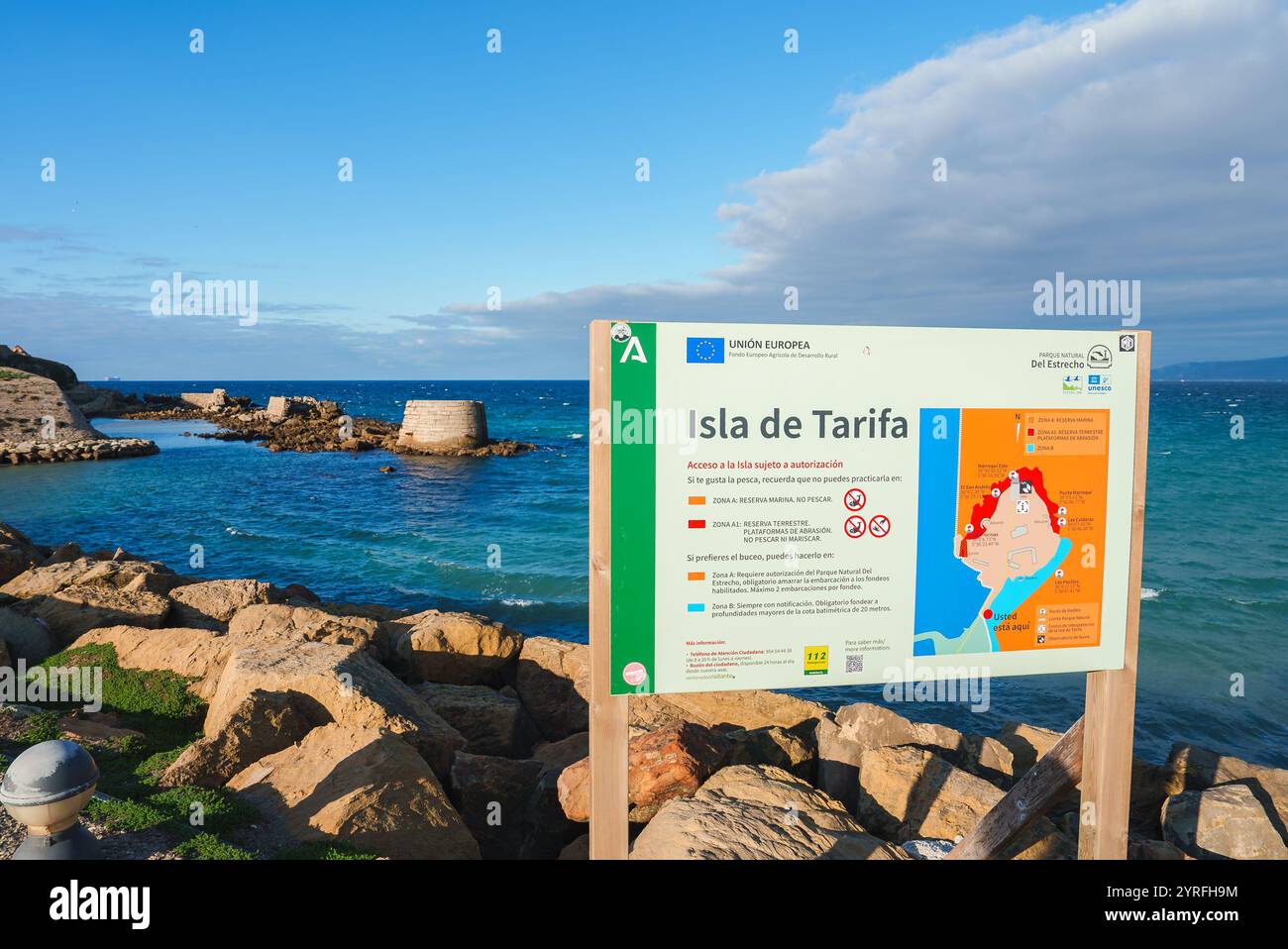 Scenic View of Isla de Tarifa with Historical Structures and Coastline ...