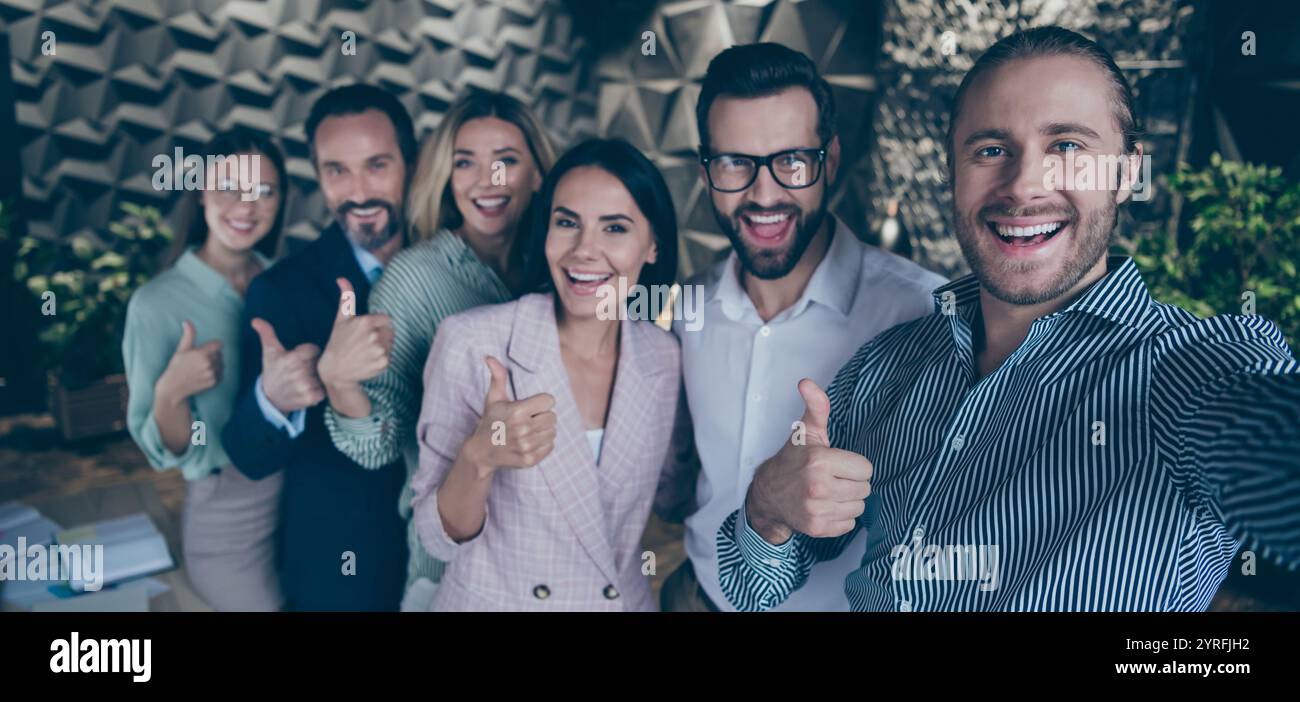 Photo of group business people six diversity members pause working ...