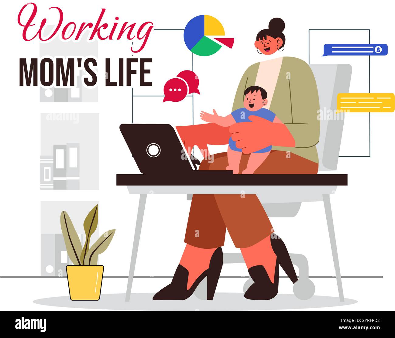 Working Mom's Life Vector Illustration Featuring a Mother Balancing ...