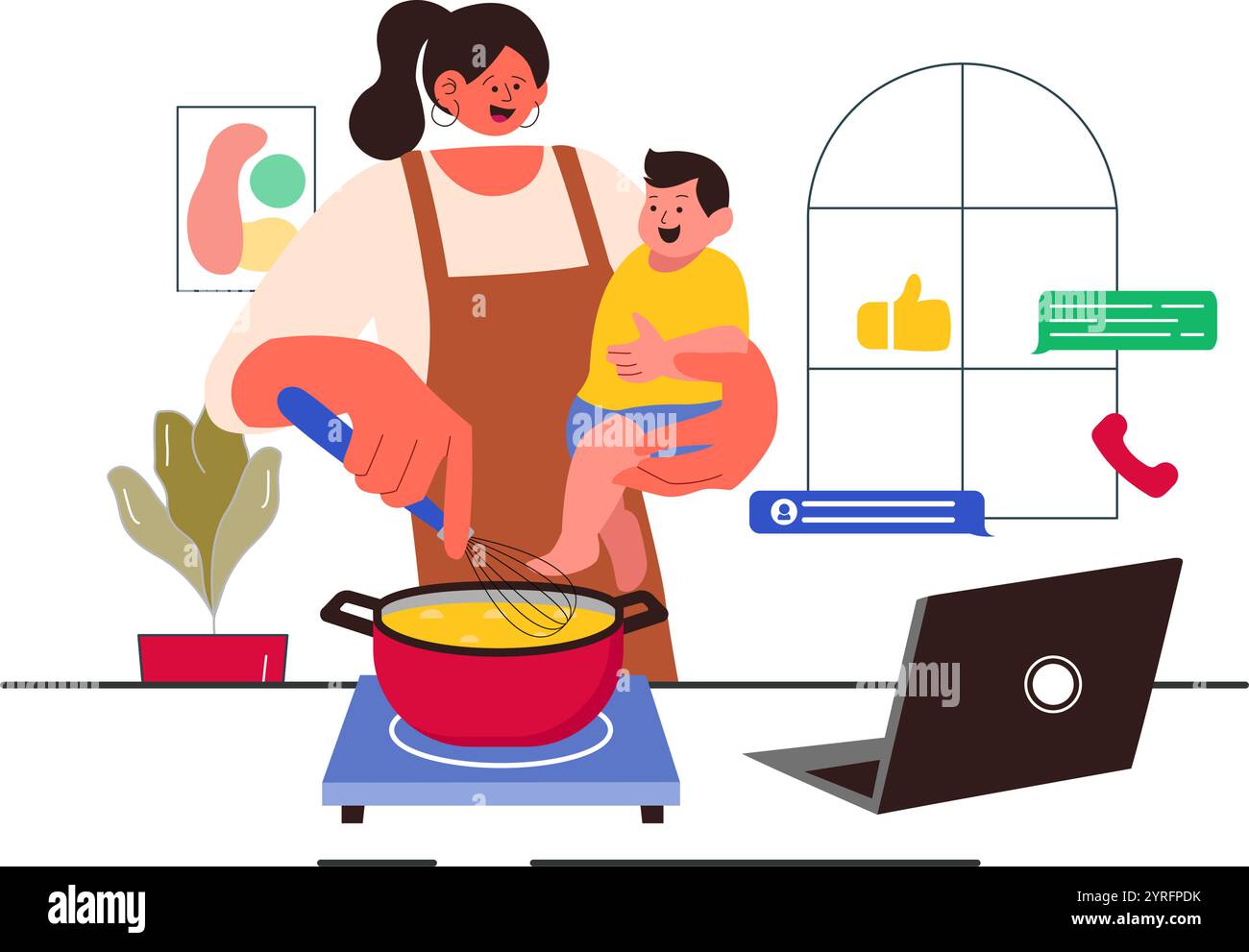Working Mom's Life Vector Illustration Featuring a Mother Balancing ...