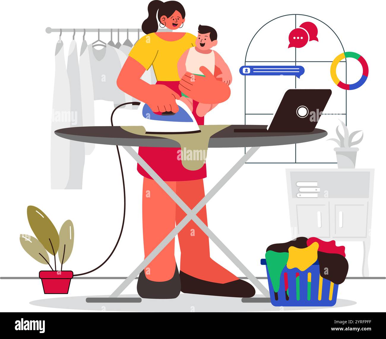 Working Mom's Life Vector Illustration Featuring a Mother Balancing ...