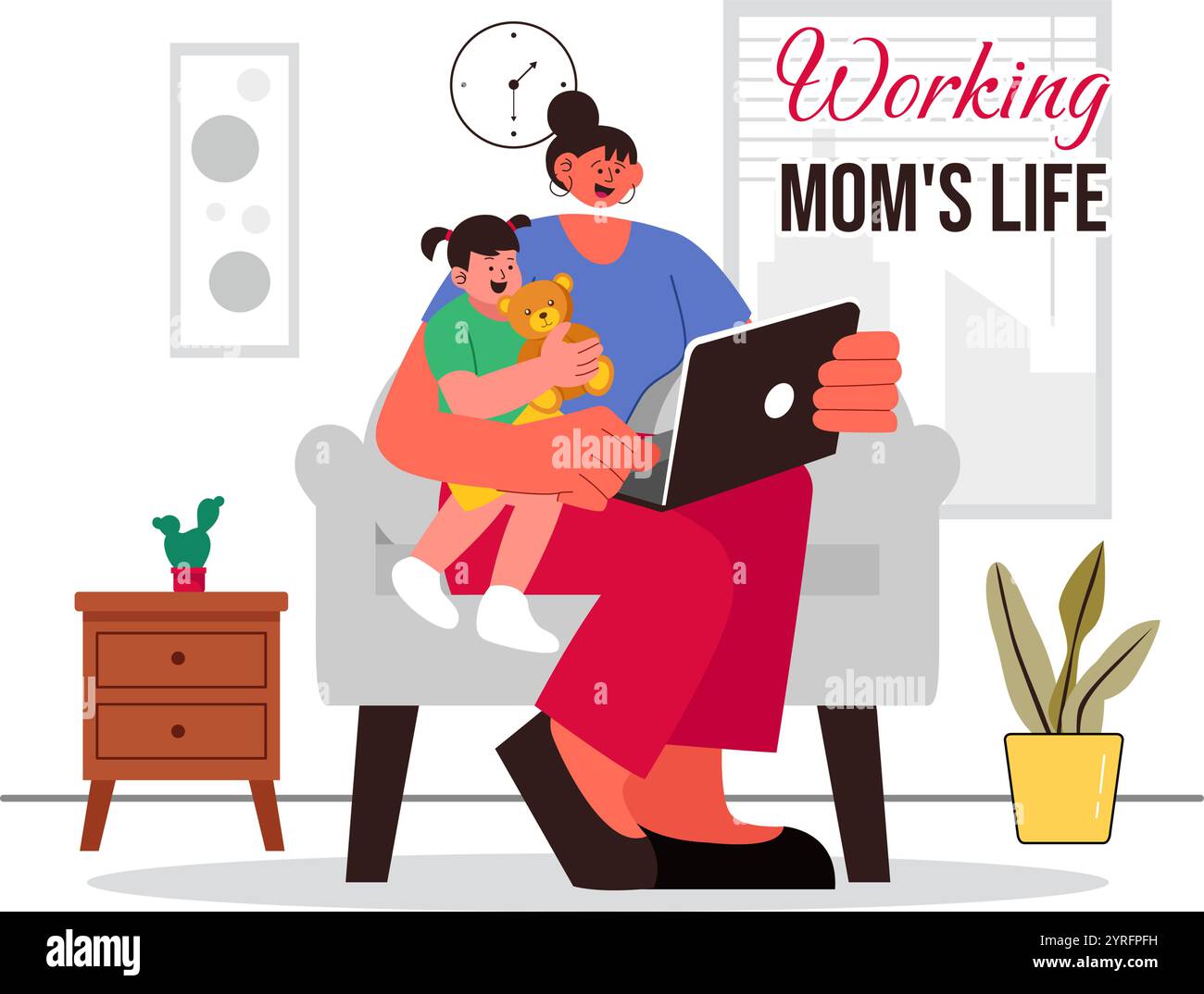 Working Mom's Life Vector Illustration Featuring a Mother Balancing ...