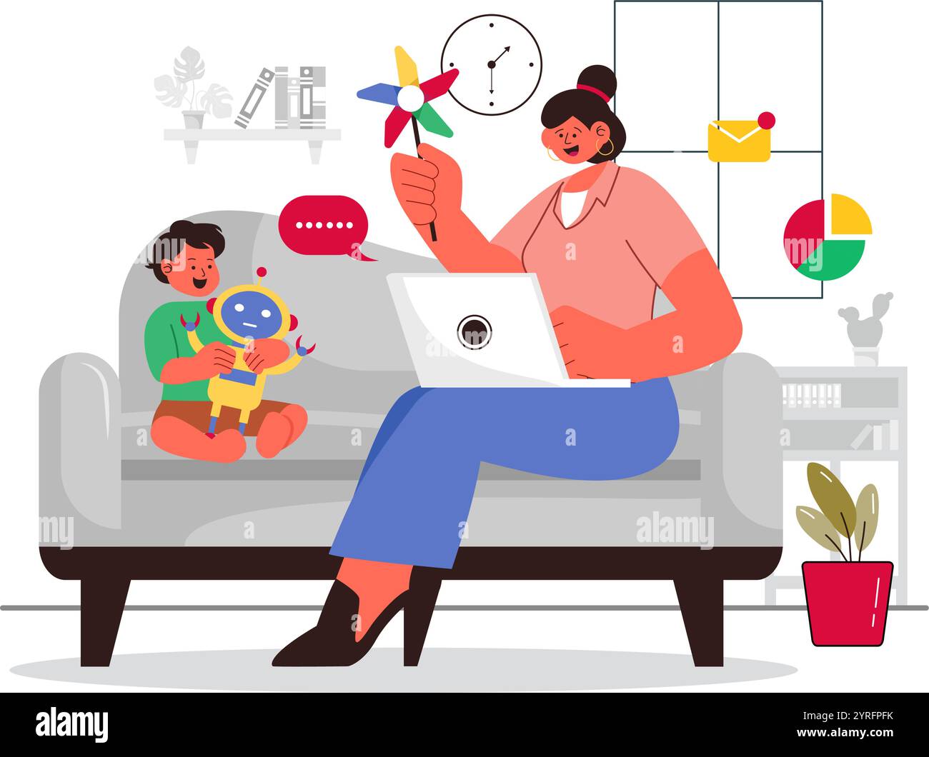 Working Mom's Life Vector Illustration Featuring a Mother Balancing ...