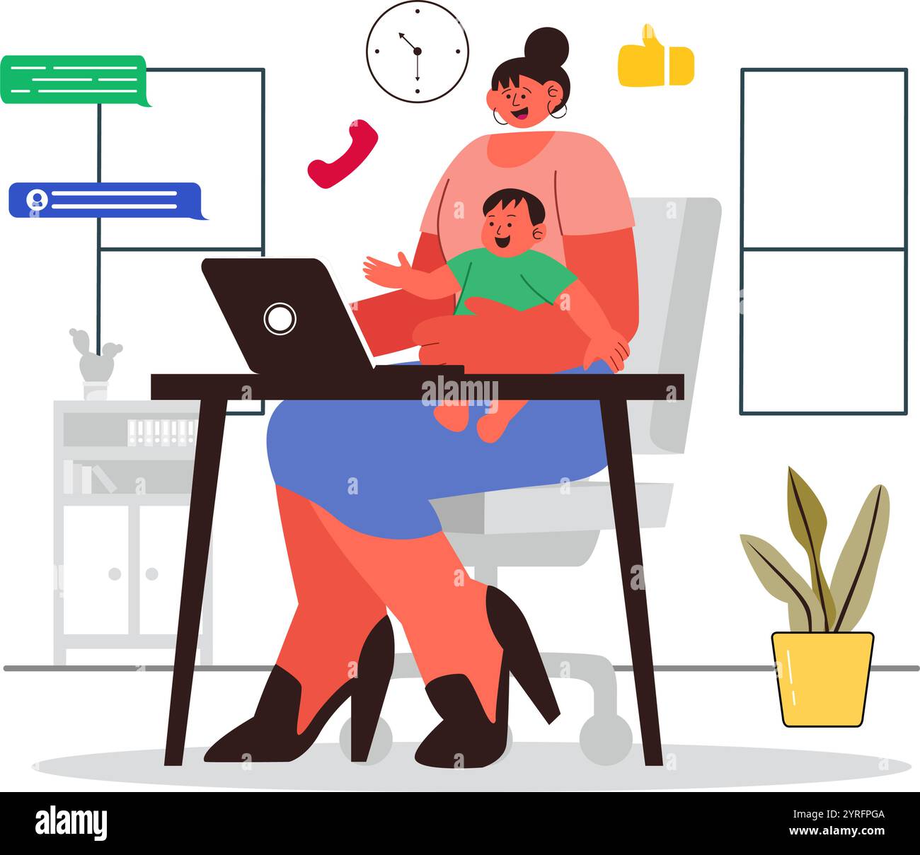 Working Mom's Life Vector Illustration Featuring a Mother Balancing ...