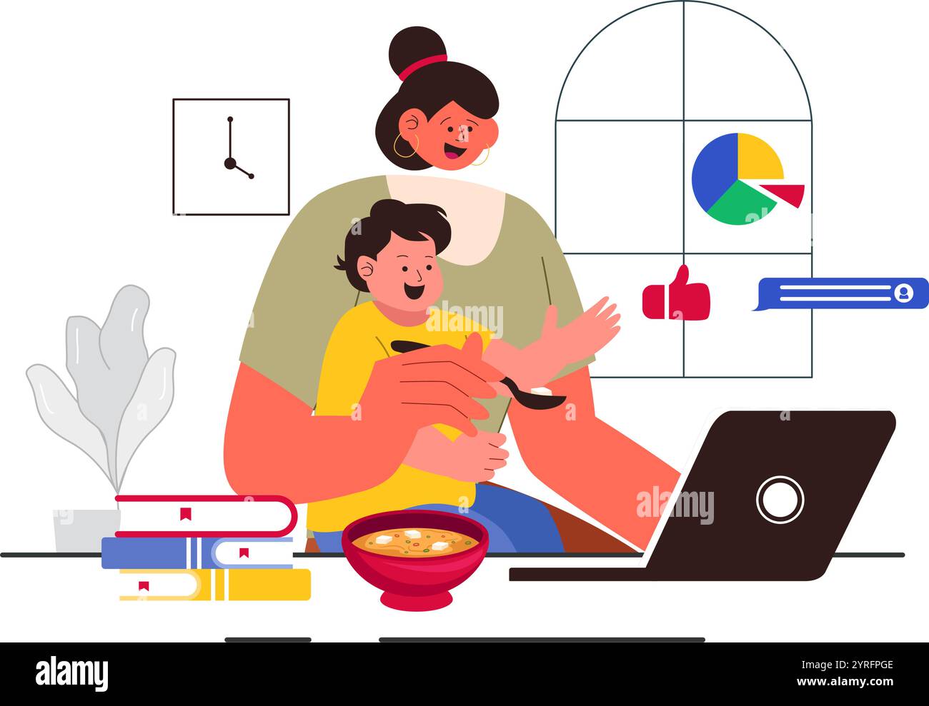 Working Mom's Life Vector Illustration Featuring a Mother Balancing ...