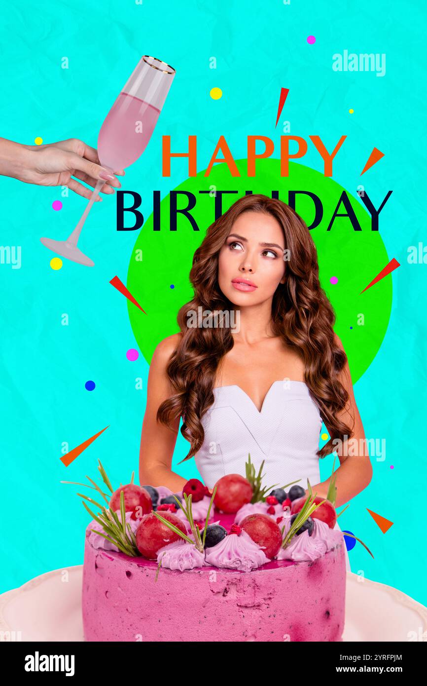 3D collage design composite trend artwork sketch of happy birthday ...