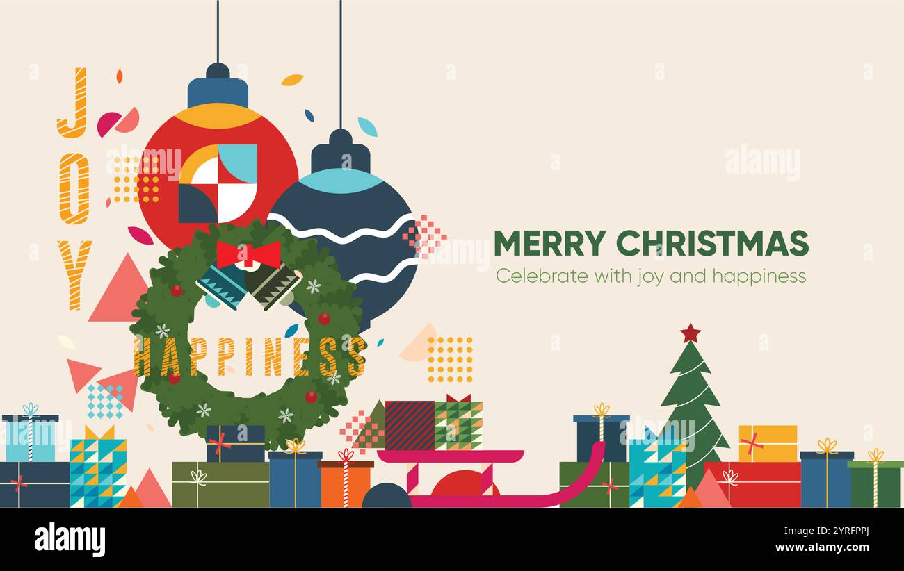 Merry Christmas Background Wishes with Festive Icons Stock Vector Image ...