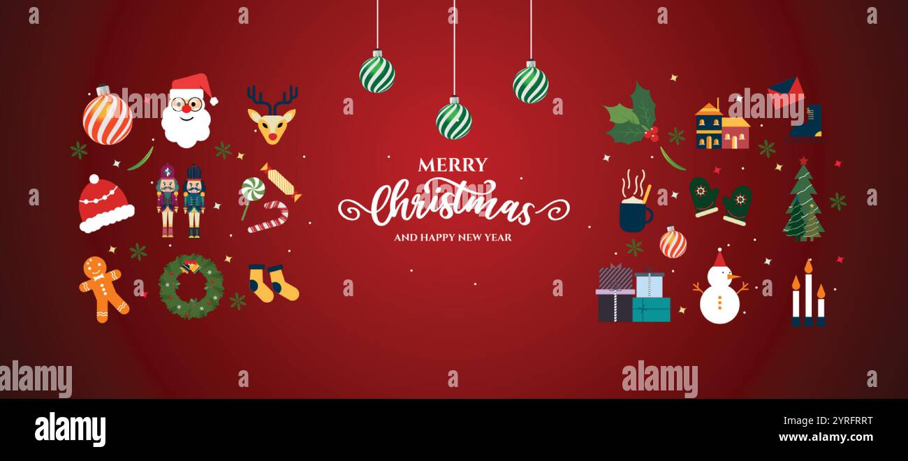 Collection set of Christmas decorations elements Stock Vector Image ...