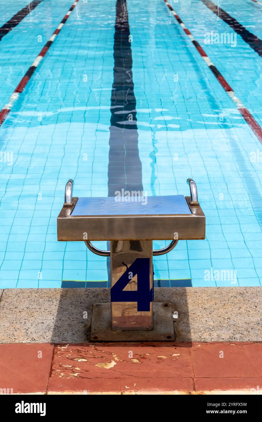 Starting platforms with number 4 for swimming races and competitions in ...