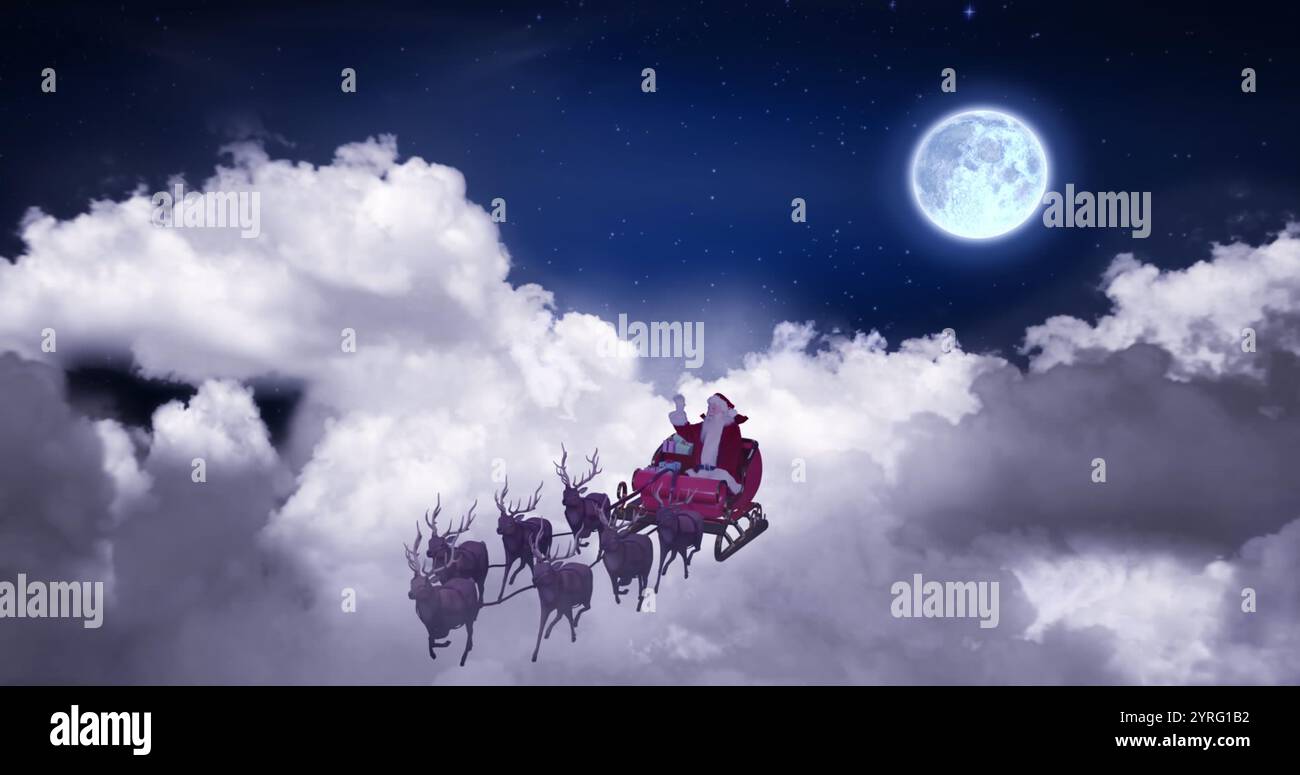 Image of christmas santa claus in sleigh with reindeer Stock Photo - Alamy