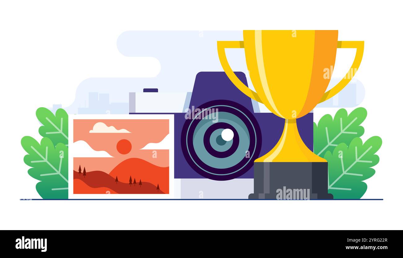 Photo of landscape with a camera and a trophy, Photography competition ...