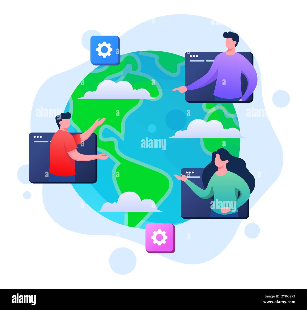 World business, People and Network connection concept flat illustration ...