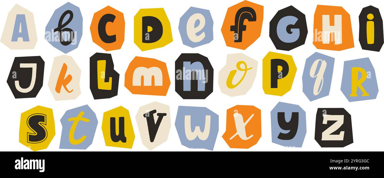 Cut out paper alphabet collection. Colorfull different letter collage ...