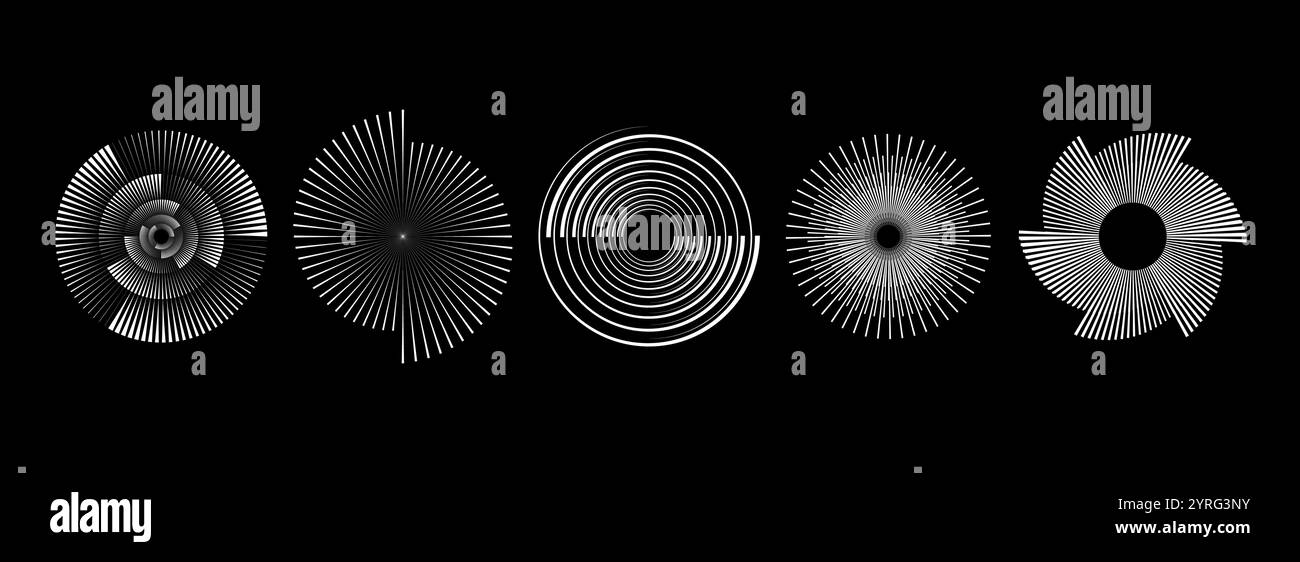 Radial spiral pattern set. Circular spinning speed lines form ...