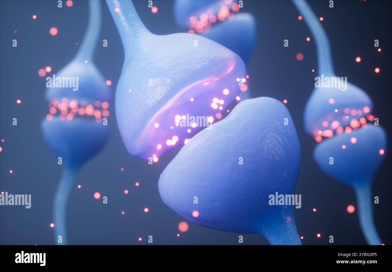 Neurons and synapses, nervous system concept, 3d rendering. 3d illustration Stock Photo - Alamy
