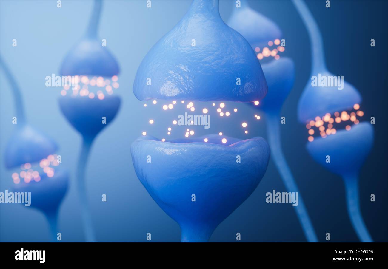 Neurons and synapses, nervous system concept, 3d rendering. 3d illustration Stock Photo - Alamy