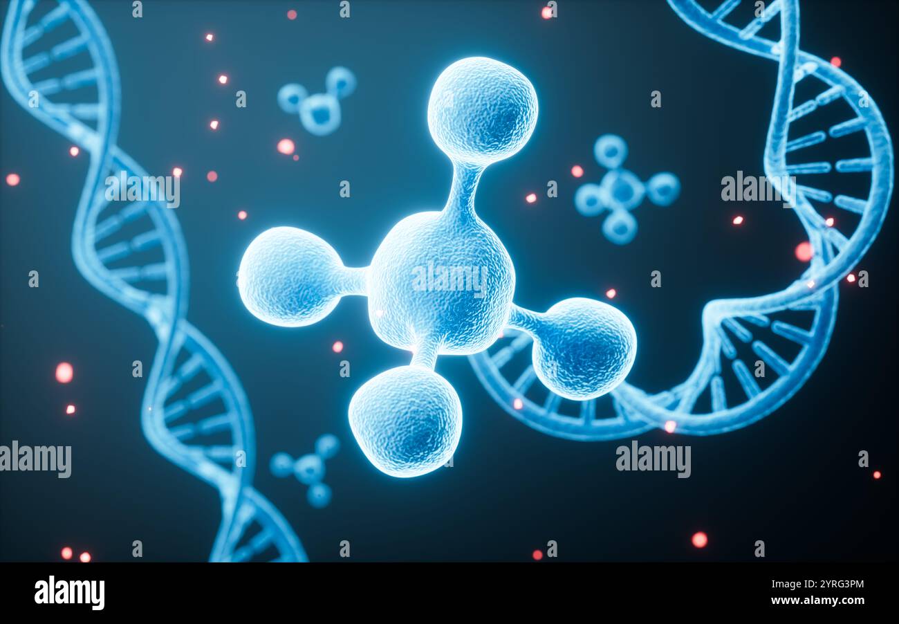 DNA and molecules, skin care and molecular structure, 3d rendering. 3d illustration Stock Photo ...